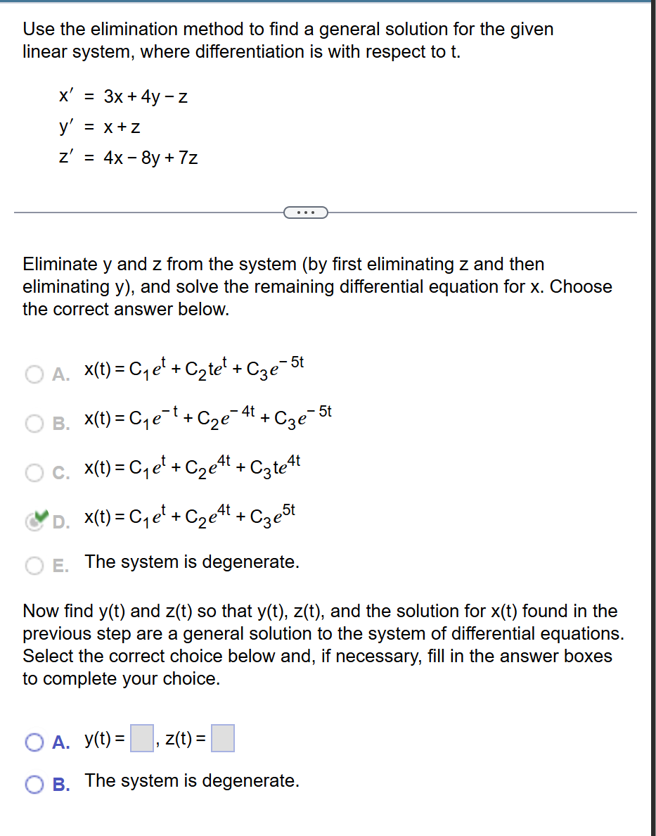 Solved Use the elimination method to ﻿find a general | Chegg.com