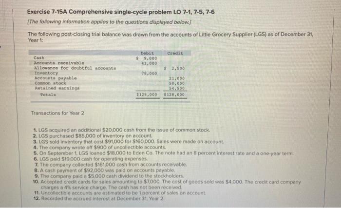 Solved Exercise 7-15A Comprehensive single-cycle problem LO | Chegg.com