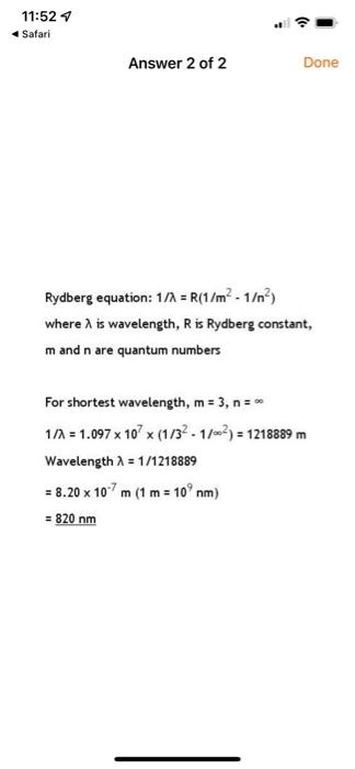 Solved Rydberg equation: 1/λ=R(1/m2−1/n2) where λ is | Chegg.com