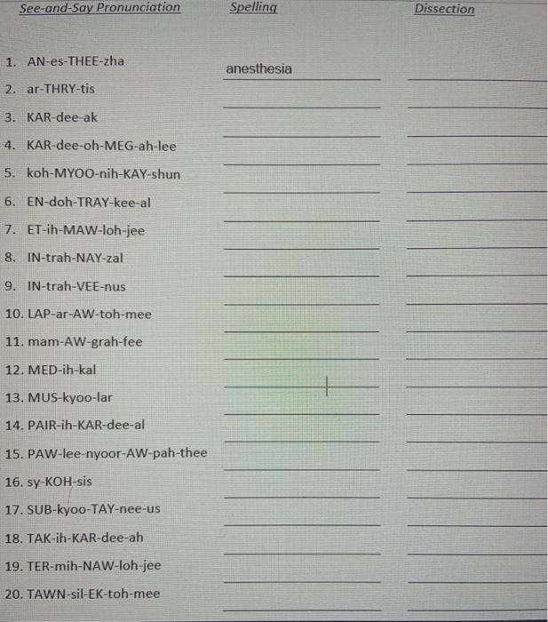 Solved use the pronounciation to correctly spell the medical | Chegg.com