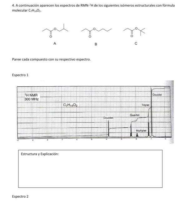 Solved The following are the 1H NMR spectra of the following | Chegg.com