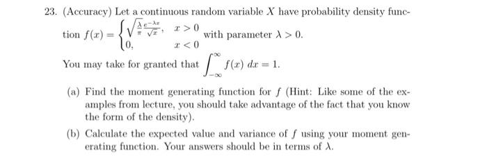 23. (Accuracy) Let a continuous random variable X | Chegg.com