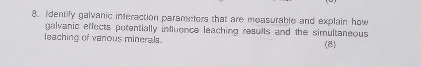 Solved 8. Identify galvanic interaction parameters that are | Chegg.com