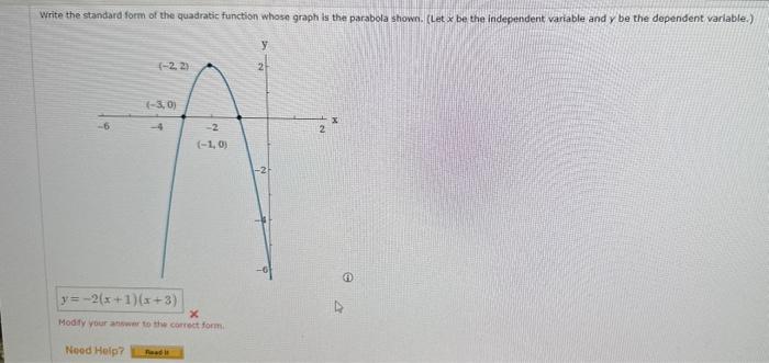 Solved write the standard form of the quadratic function | Chegg.com