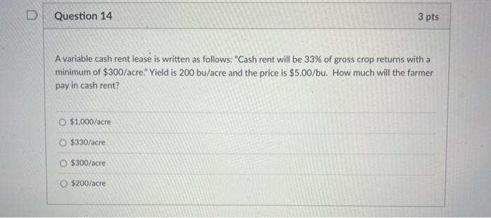 Solved A variable cash rent lease is written as follows; | Chegg.com