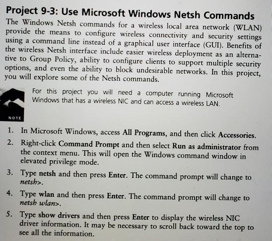 Solved Project 9-3: Use Microsoft Windows Netsh Commands The | Chegg.com