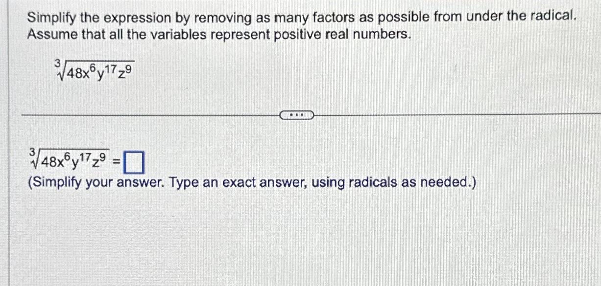Solved Simplify the expression by removing as many factors | Chegg.com