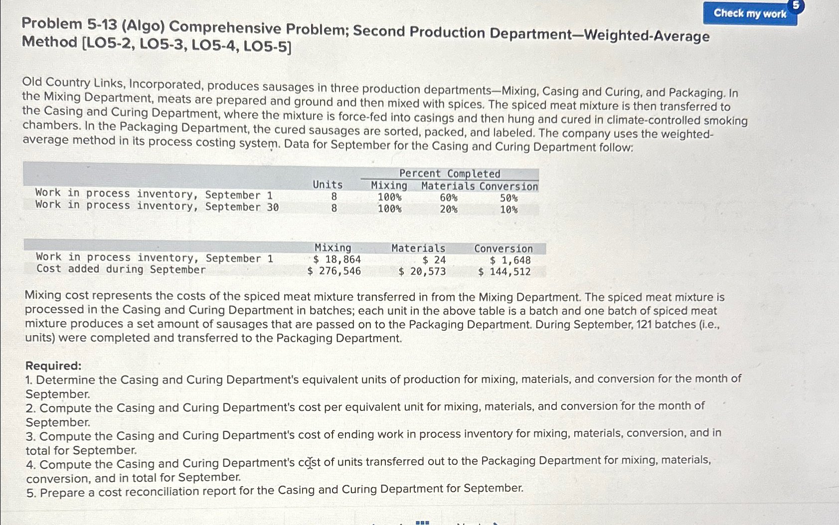 Solved Problem 5-13 (Algo) ﻿Comprehensive Problem; Second | Chegg.com