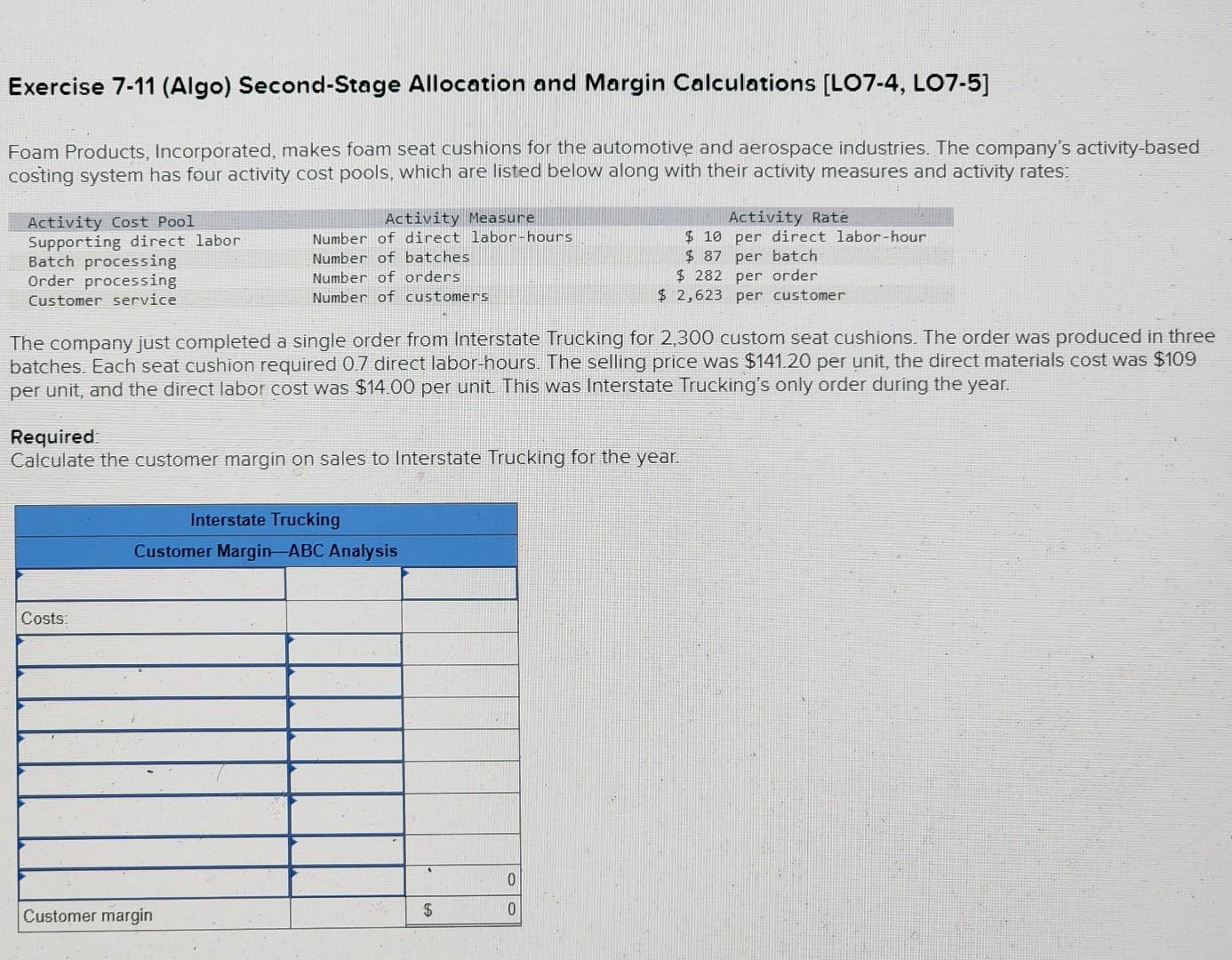 Solved Exercise 7-11 (Algo) Second-Stage Allocation and | Chegg.com