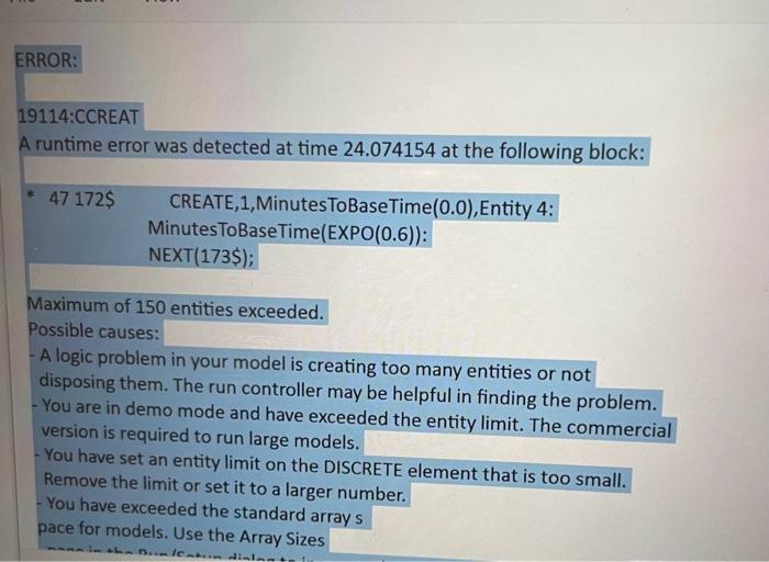 Solved I'm using arena simulation and i keep getting this | Chegg.com