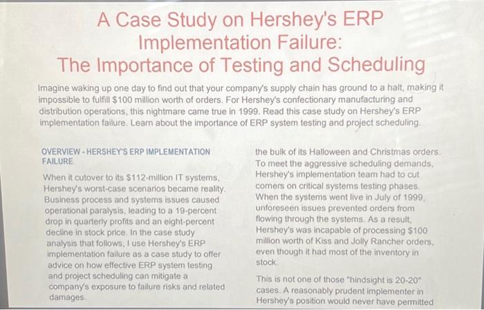 Solved A Case Study on Hershey's ERP Implementation Failure: | Chegg.com