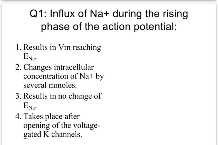 Solved Q1: Influx of Na+ during the rising phase of the | Chegg.com