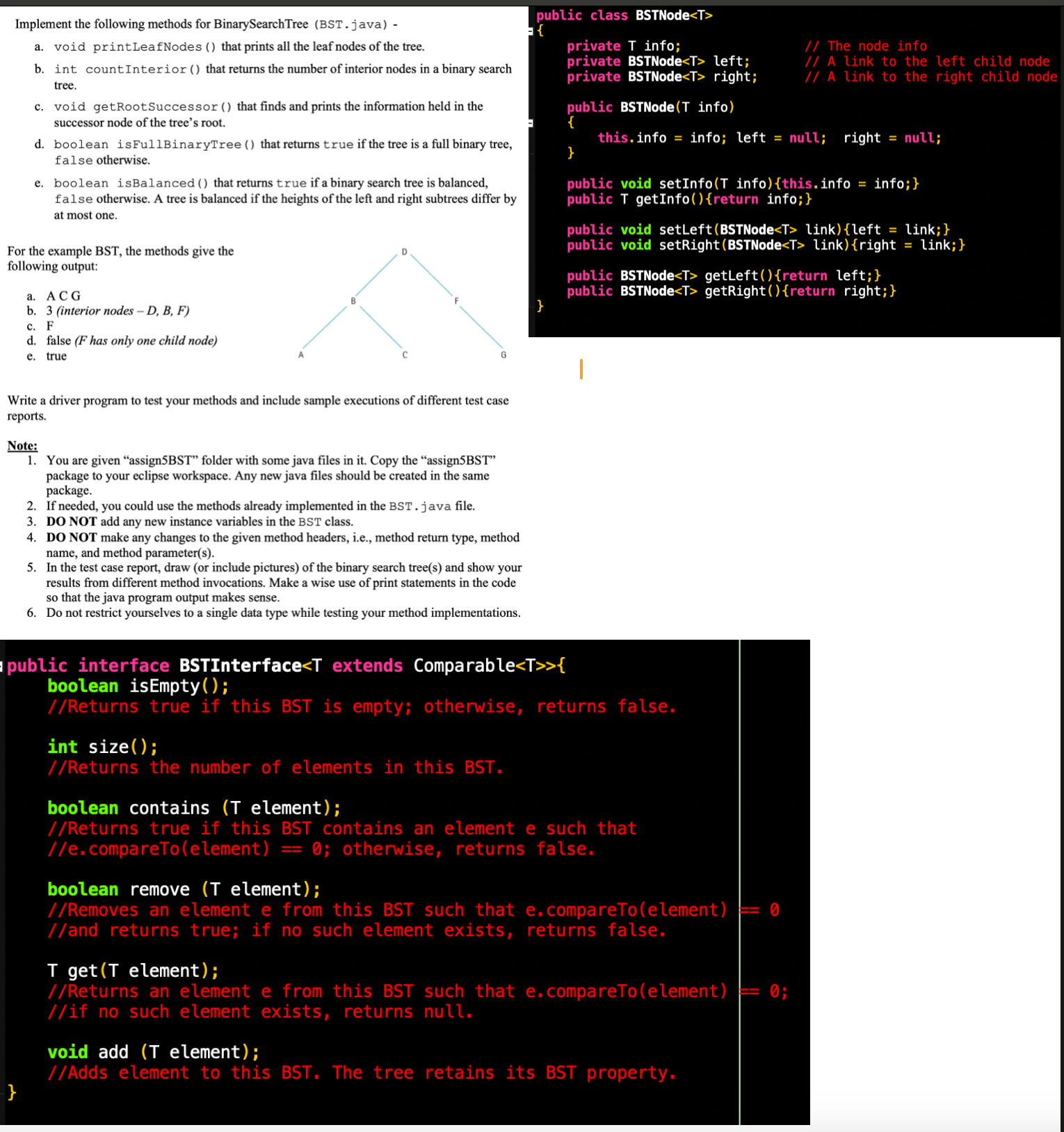 Solved public class BST> ﻿implements BSTInterface{ | Chegg.com