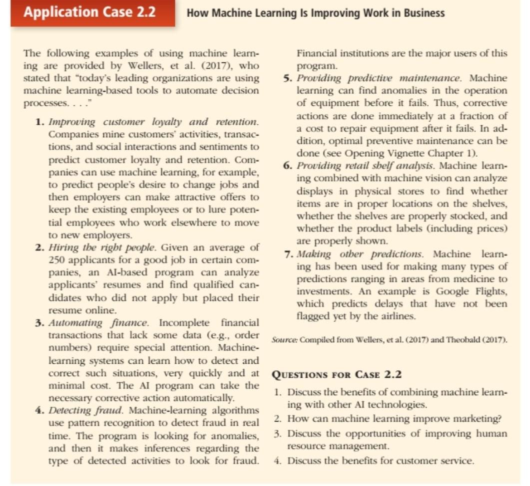 Solved Application Case 2.2 How Machine Learning Is | Chegg.com