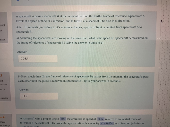 Solved empt A spacecraft A passes spacecraft B at the moment | Chegg.com