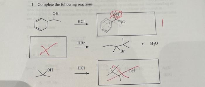 Solved 1. Complete the following reactions. HCl +H2O | Chegg.com