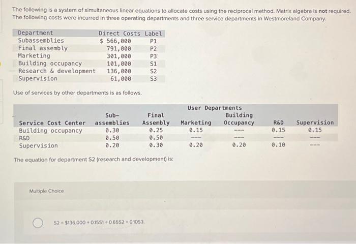 Solved The following is a system of simultaneous linear | Chegg.com
