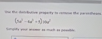 Solved Use the distributive property to remove the | Chegg.com