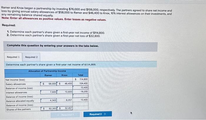 Solved Ramer and Knox began a partnership by investing | Chegg.com