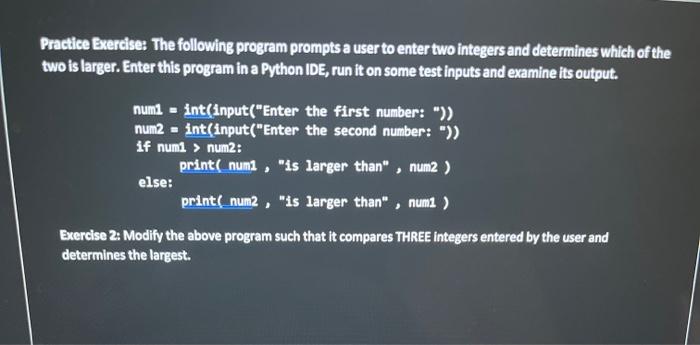 Solved Practice Exercises The following program prompts a | Chegg.com