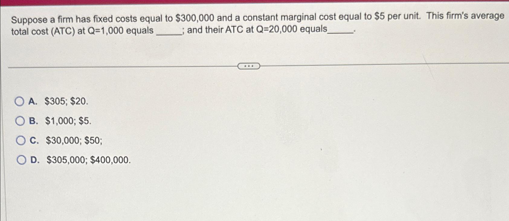 Solved Suppose a firm has fixed costs equal to $300,000 ﻿and | Chegg.com