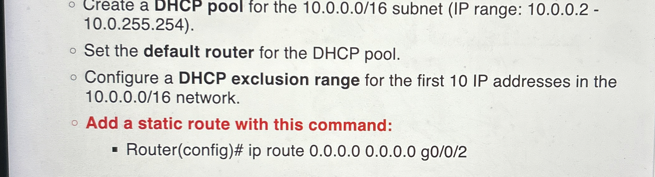 Solved Create a DHCP pool for the 10.0.0.0/16 ﻿subnet (IP | Chegg.com