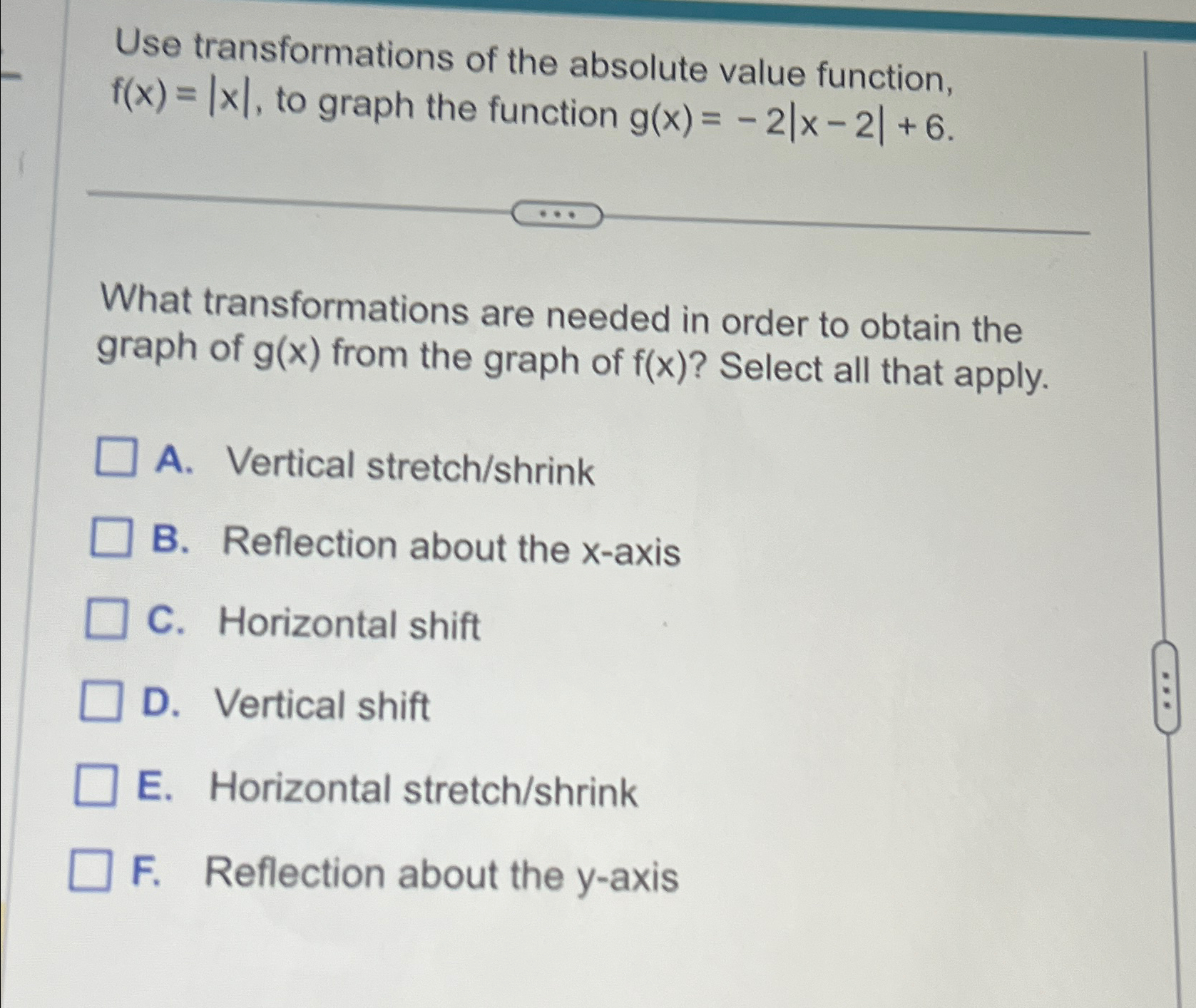 Solved Use transformations of the absolute value function, | Chegg.com
