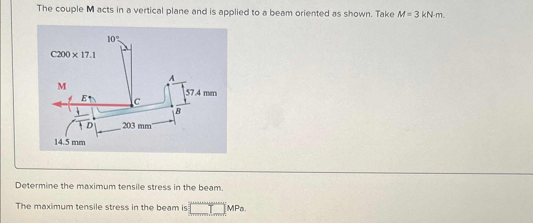 Solved The couple M ﻿acts in a vertical plane and is applied | Chegg.com