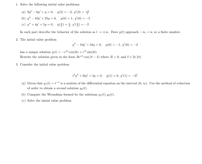 Solved Solve the following initial value | Chegg.com