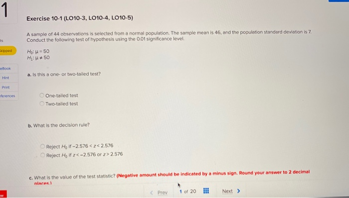 Solved a sample of 44 observations is selected from a normal | Chegg.com