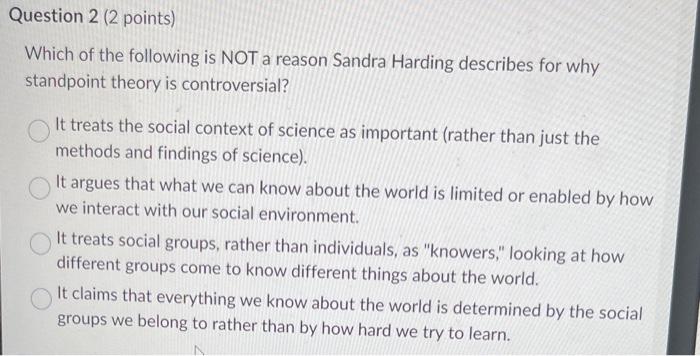 Solved Which of the following is NOT a reason Sandra Harding | Chegg.com