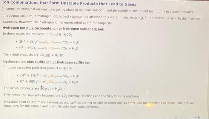 Solved Ion Combinations that Form Unstable Products that | Chegg.com