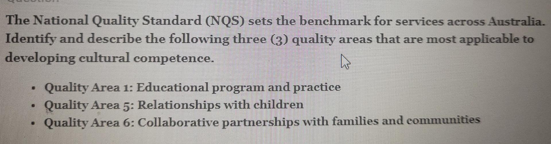 Solved The National Quality Standard (NQS) sets the | Chegg.com
