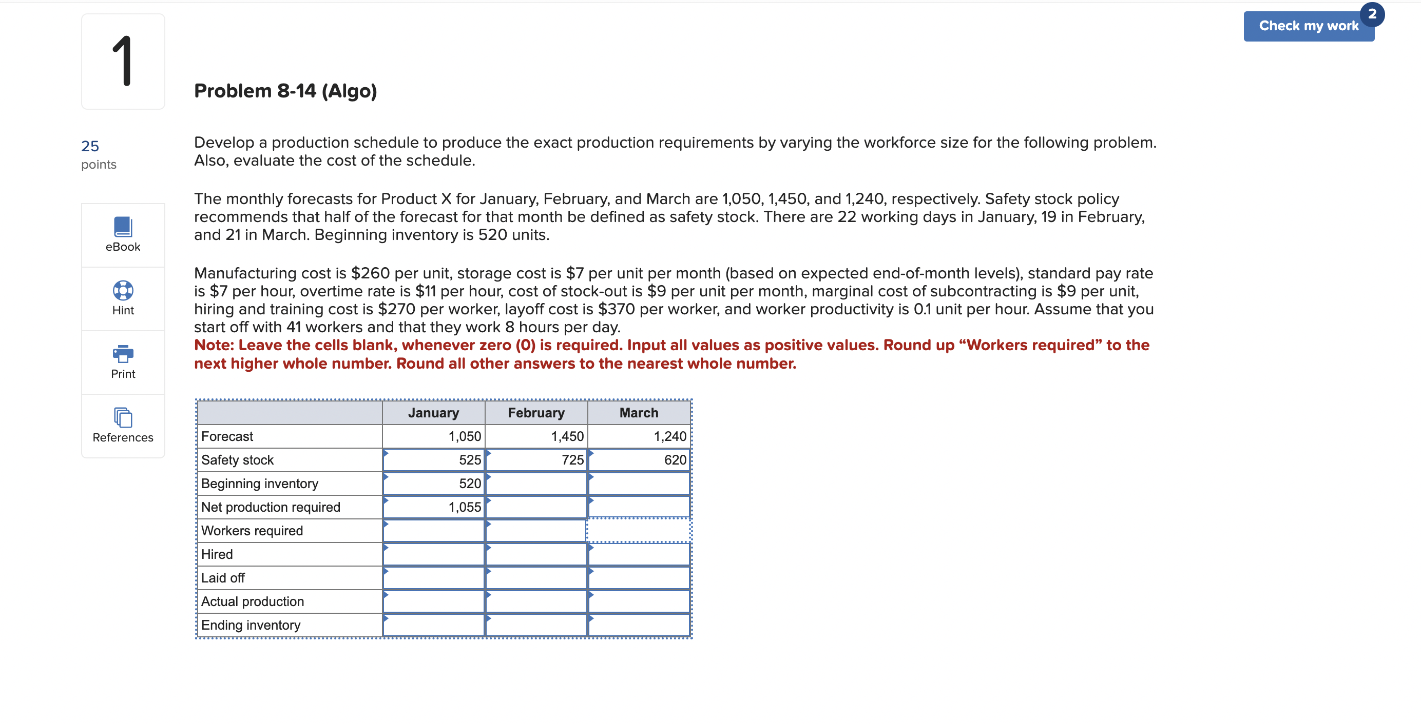 Solved Problem 8-14 (Algo)Develop a production schedule to | Chegg.com