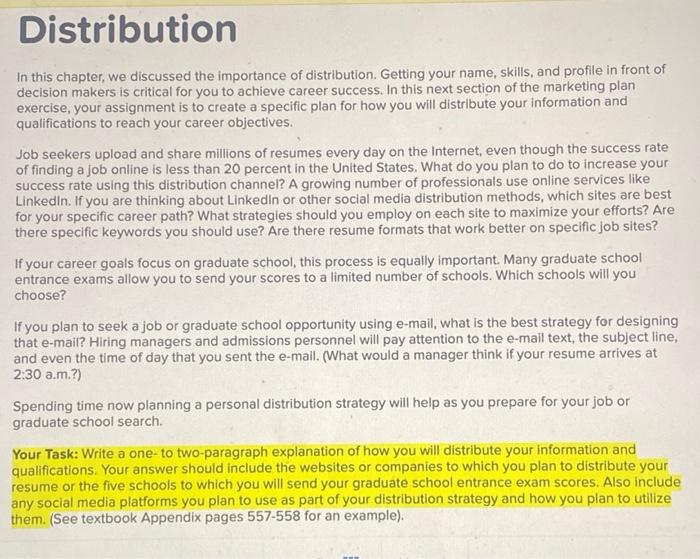 Solved Distribution In this chapter, we discussed the | Chegg.com
