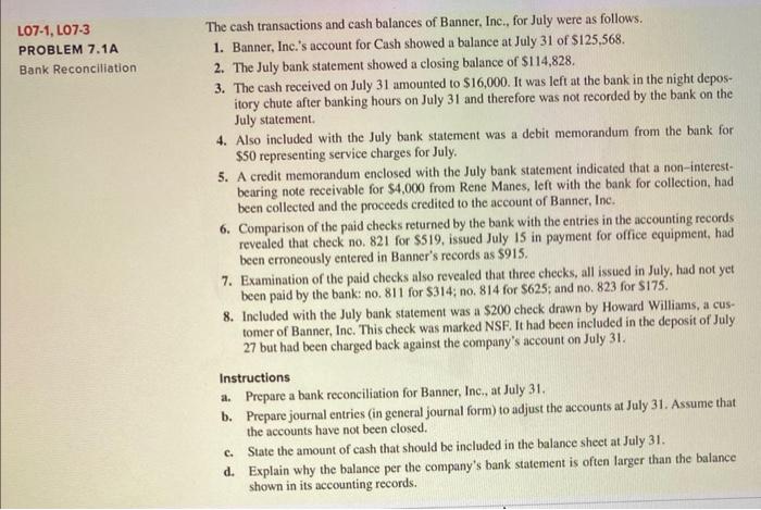 Solved L07-1, L07-6 Putnam \& Putnam, a legal firm, uses the | Chegg.com