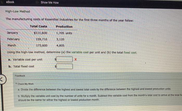 Solved eBook Show Me How High-Low Method The manufacturing | Chegg.com