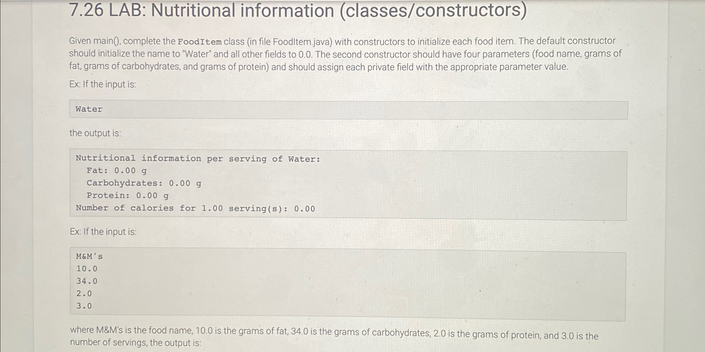 Solved 7.26 LAB: Nutritional information | Chegg.com Solved 7.26 LAB: Nutritional information | Chegg.com