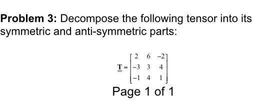 Solved Problem 3: Decompose the following tensor into its | Chegg.com