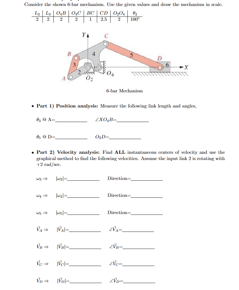 Consider the shown 6-bar mechanism. Use the given | Chegg.com