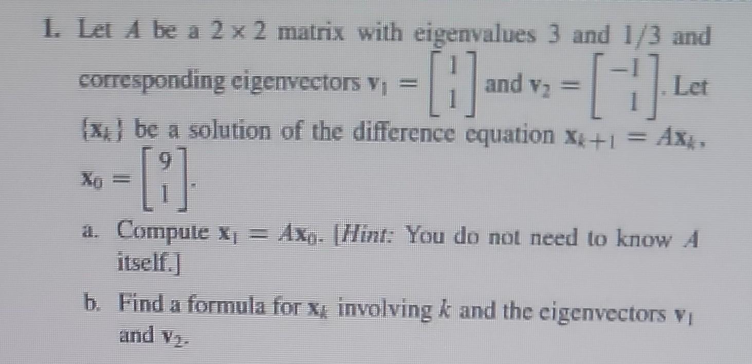 Solved 1. Let A be a 2×2 matrix with eigenvalues 3 and 1/3 | Chegg.com