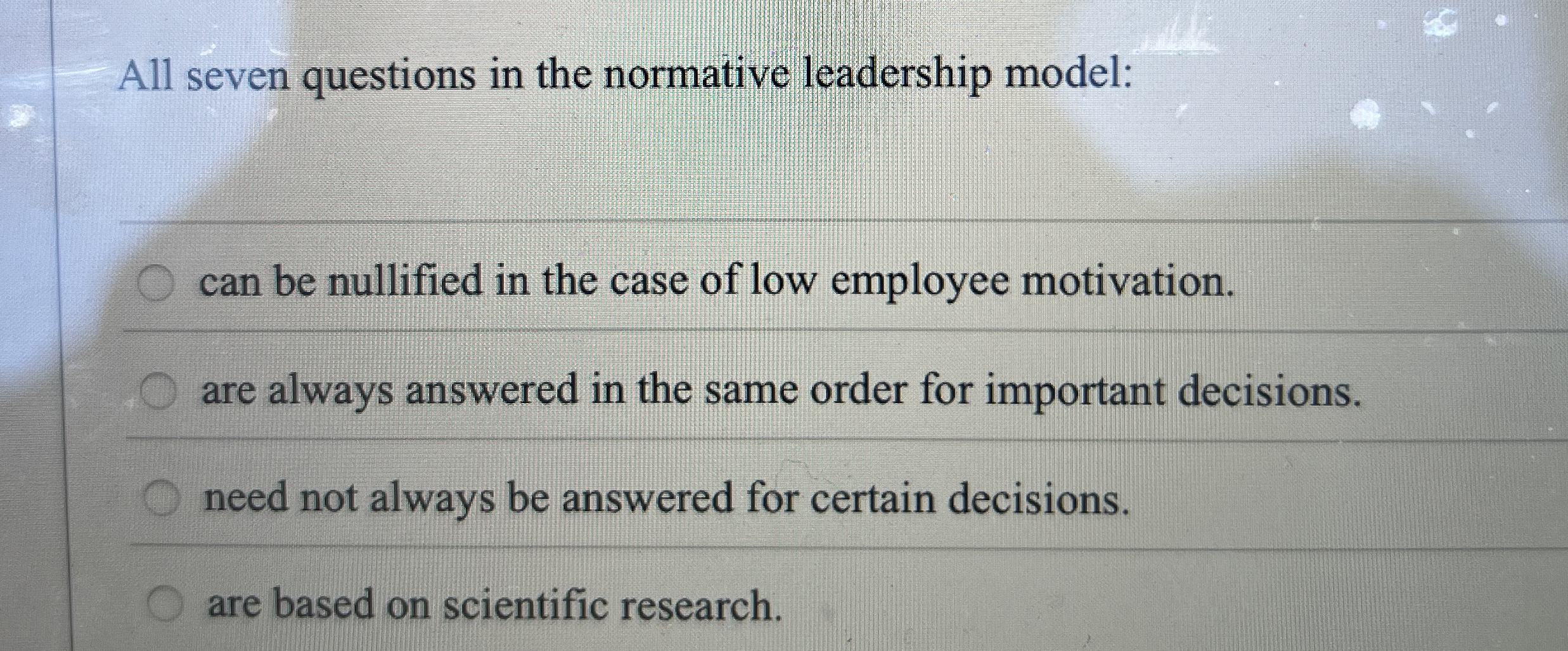 Solved All seven questions in the normative leadership | Chegg.com