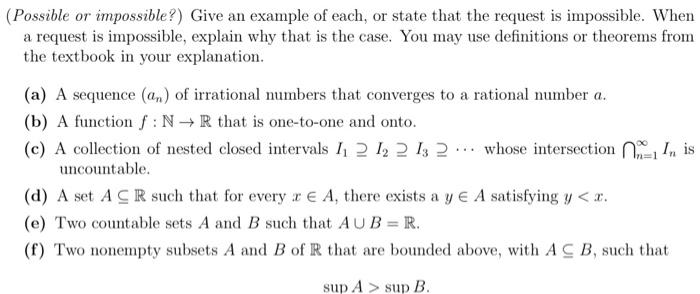 Solved (Possible or impossible?) Give an example of each, or | Chegg.com