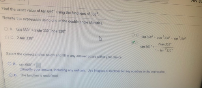 Solved W SO Find the exact value of tan 660° using the | Chegg.com