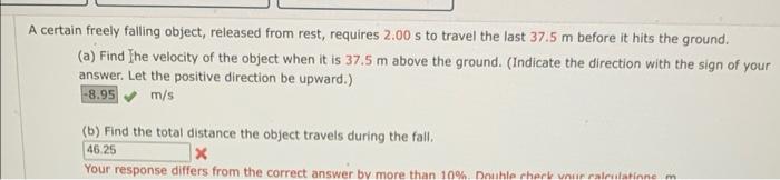 Solved A certain freely falling object, released from rest, | Chegg.com