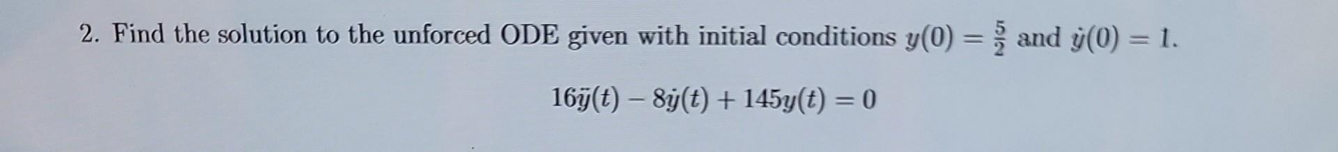 Solved 2. Find the solution to the unforced ODE given with | Chegg.com
