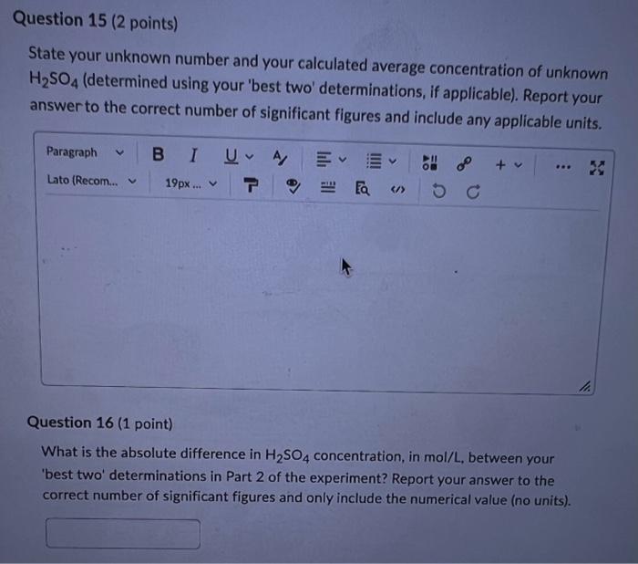 Solved Part 2−H2SO4 Titrations Volume of H2SO4 in each | Chegg.com