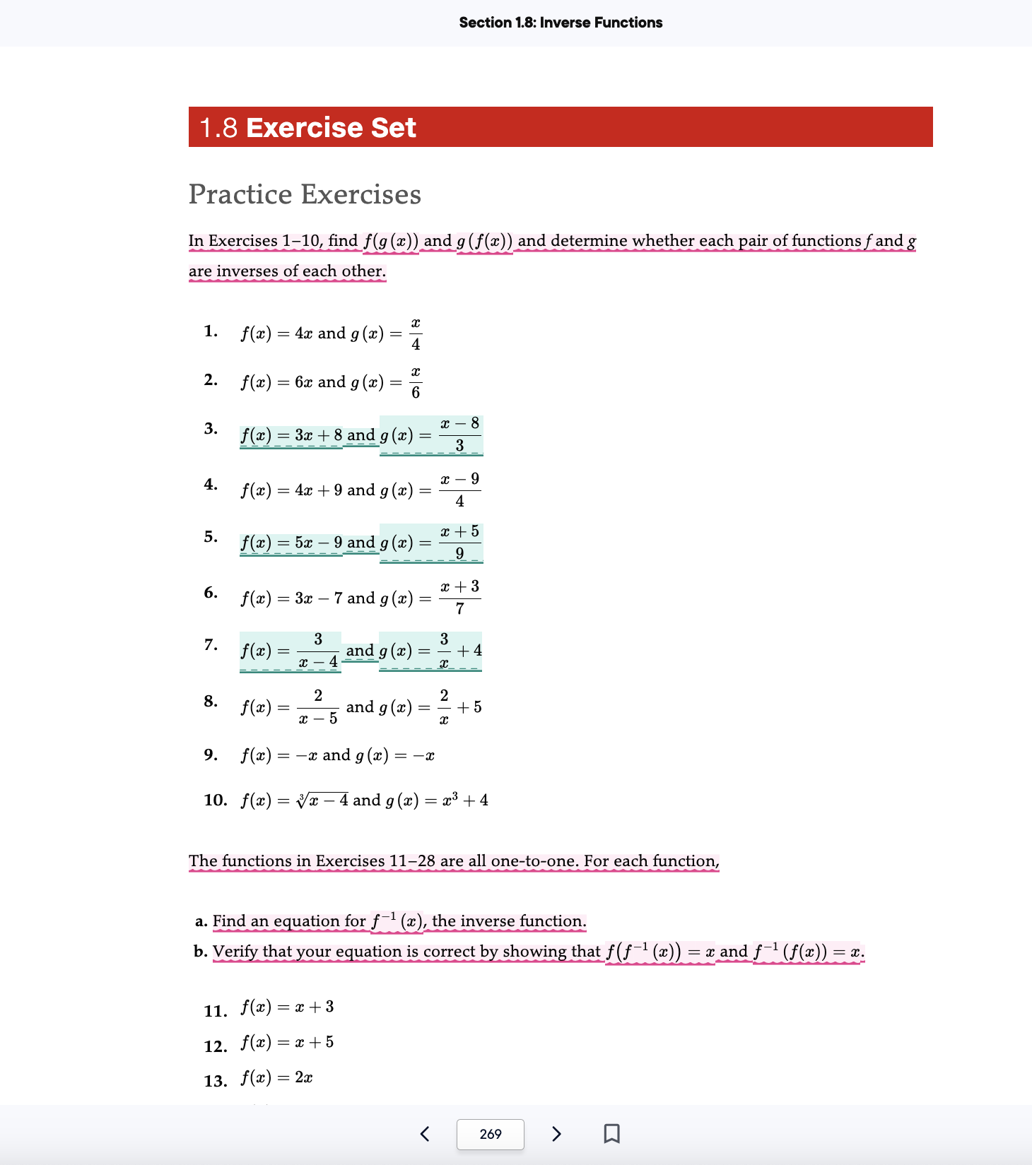 Solved Section 1.8 ﻿Inverse FunctionsProblems: | Chegg.com