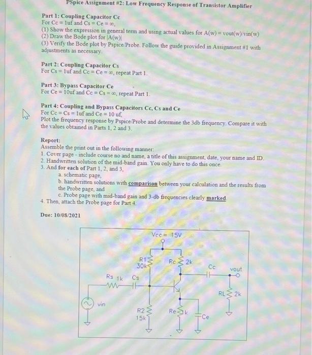Solved PSpice Assignment #2: Low Frequency Response of | Chegg.com