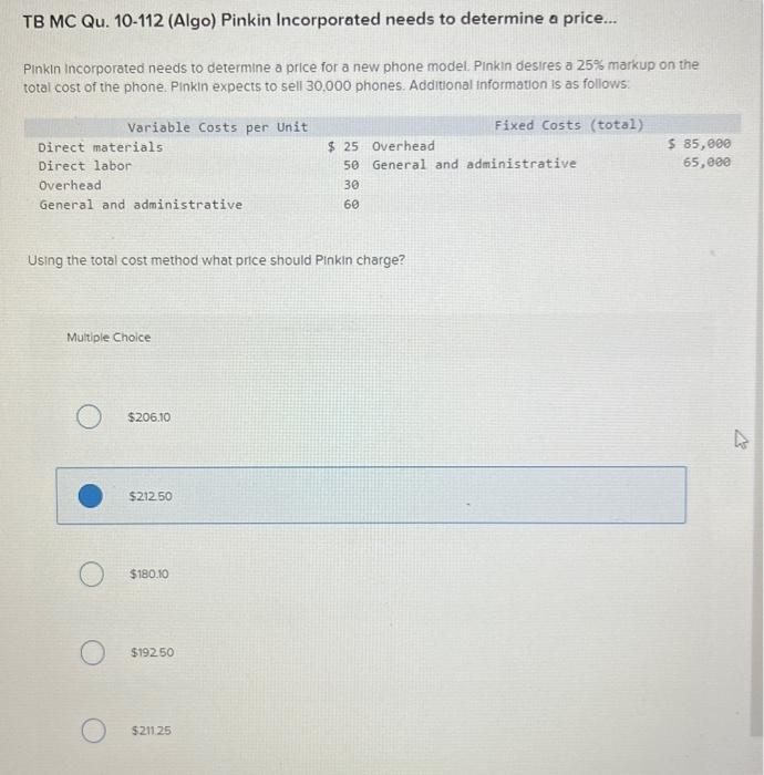 Solved TB MC Qu. 10-112 (Algo) Pinkin Incorporated needs to | Chegg.com